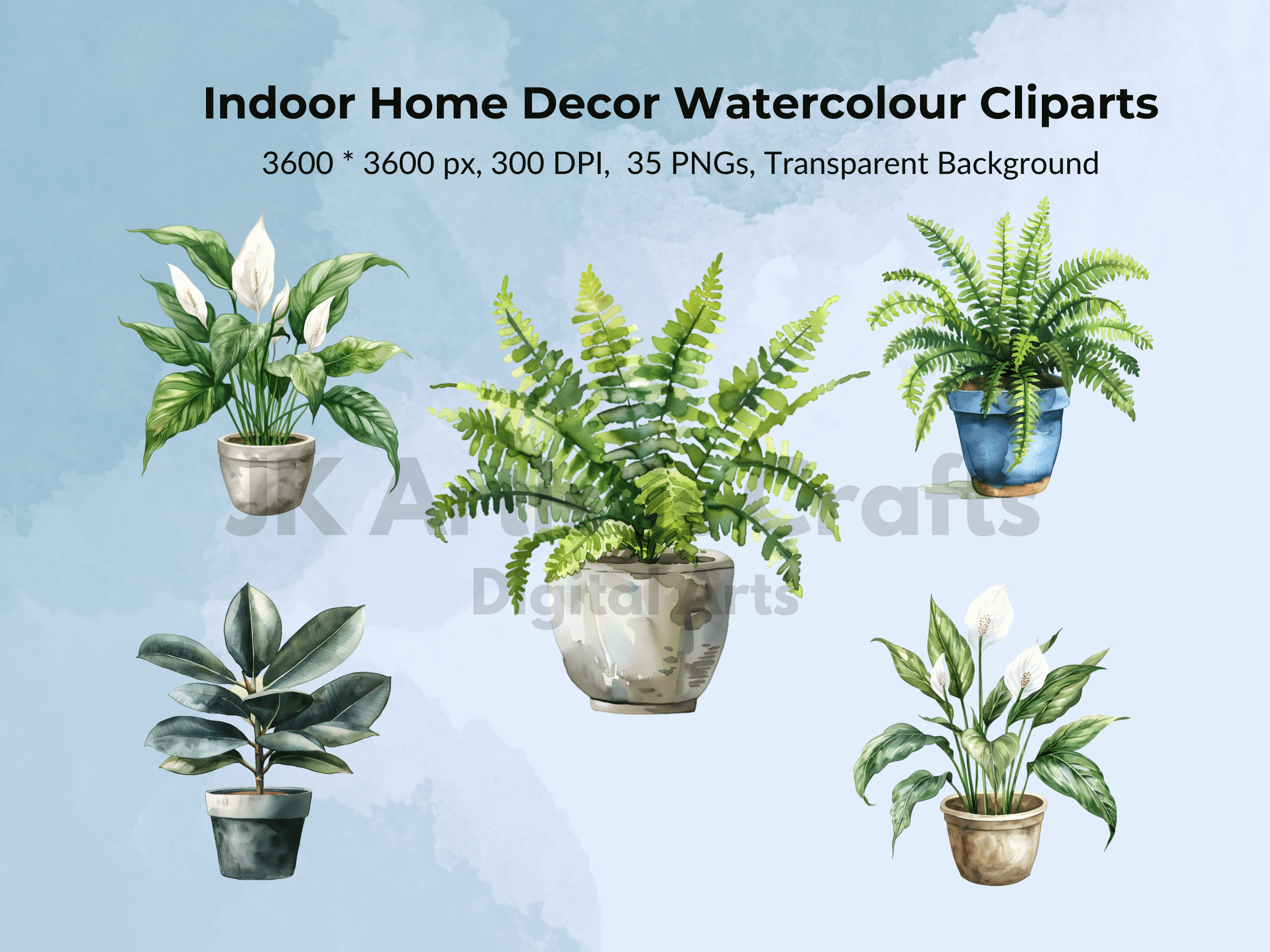 35 Indoor Plant Watercolor Clipart - JK Merchiverse